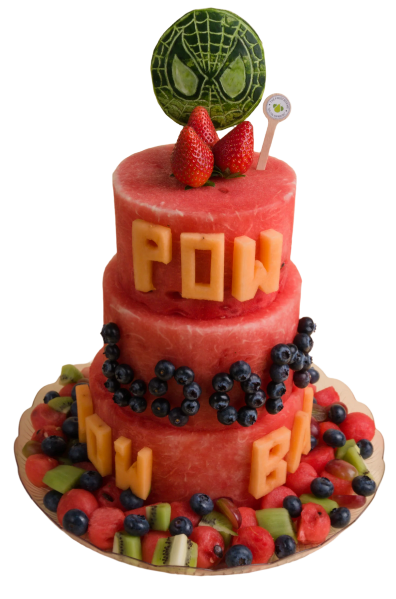 3‑Tier Spider‑Man Logo Watermelon Cake | Premium Fresh Fruit Superhero ...